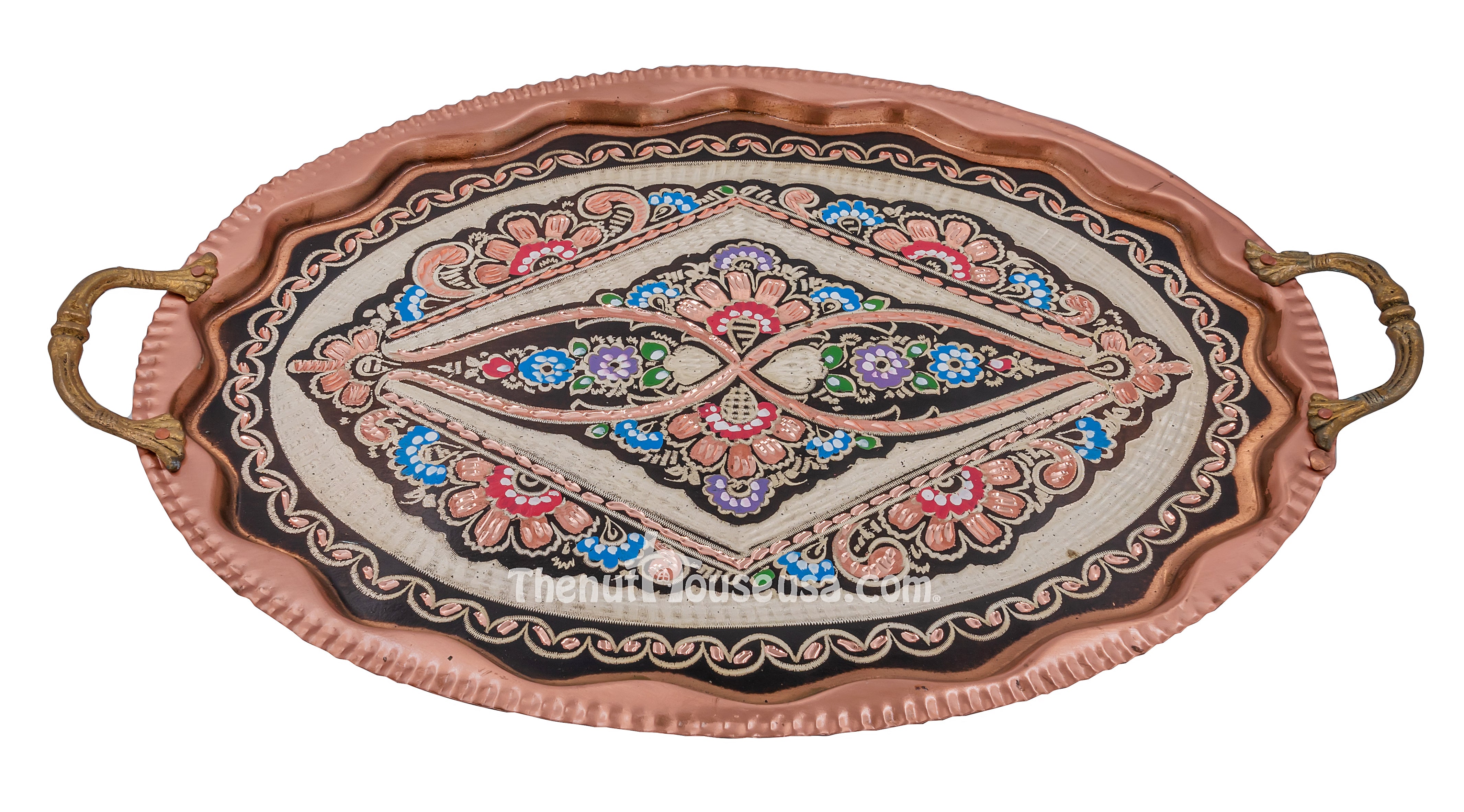 Turkish Handmade Copper Serving Tray 80015 - The Nut House